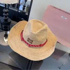 Miu Miu | Accessories | Miu Miu Natural Straw Cowboy Hat With Red Band ...